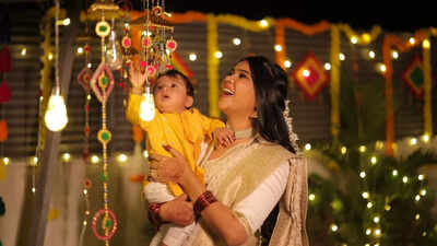 Khushi Shah's radiant Diwali moment: Actress poses with son Krishang ...