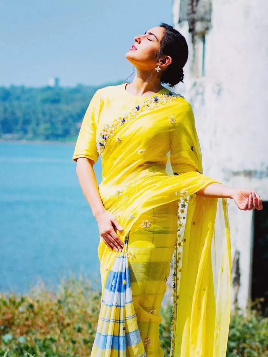 Sara Ali Khan is a ray of autumn sunshine in a stunning yellow handloom ...
