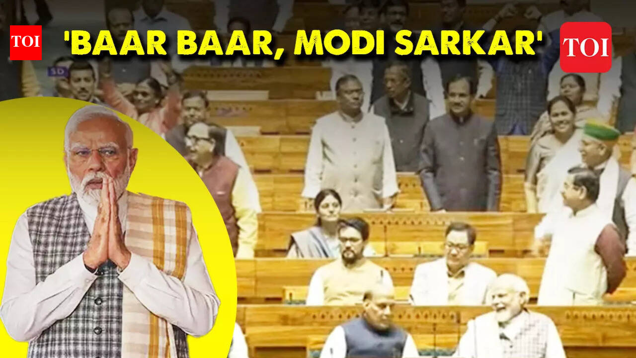 PM Modi gets rousing welcome in Lok Sabha, BJP MPs chant 'Baar baar ...