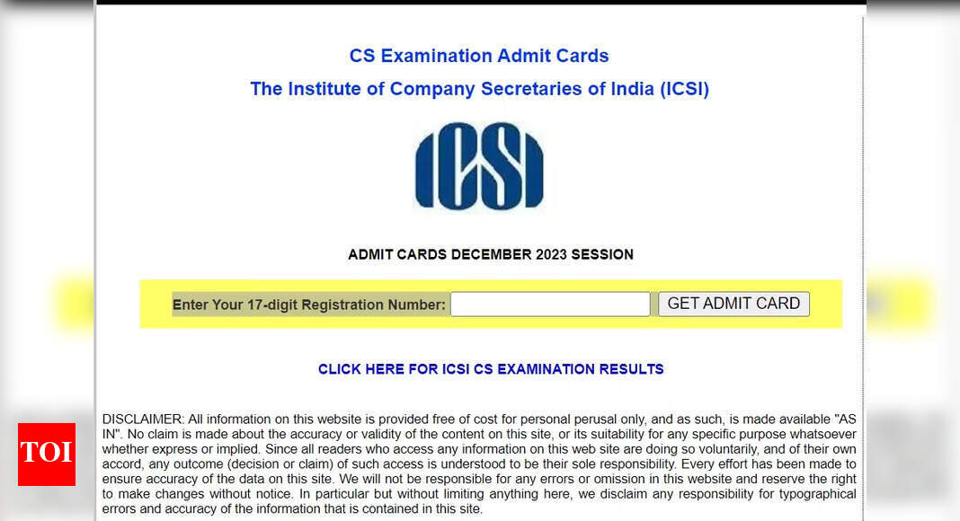 ICSI CS Admit Card December 2023 released at icsi.edu, download link ...