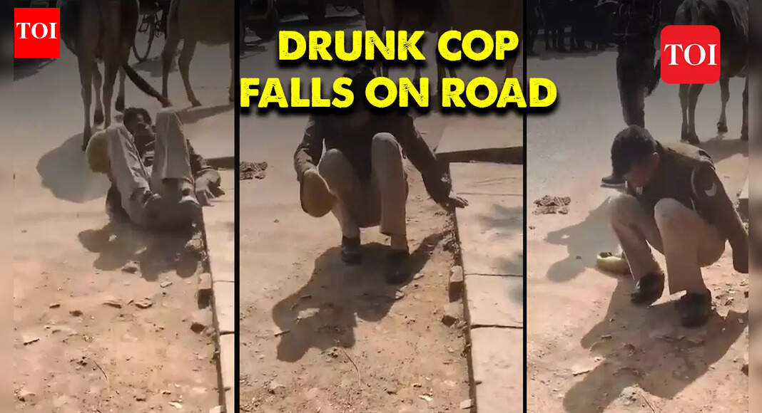 Viral: Drunk cop falls on road in UP's Mirzapur