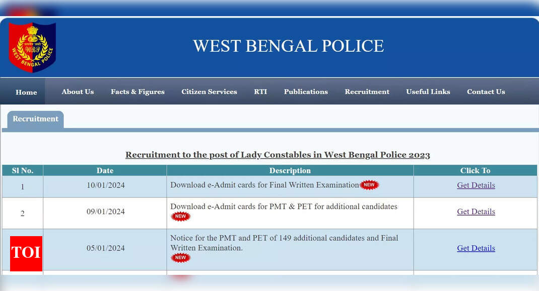 WB Police Lady Constable Admit Card 2023 for final written examination ...
