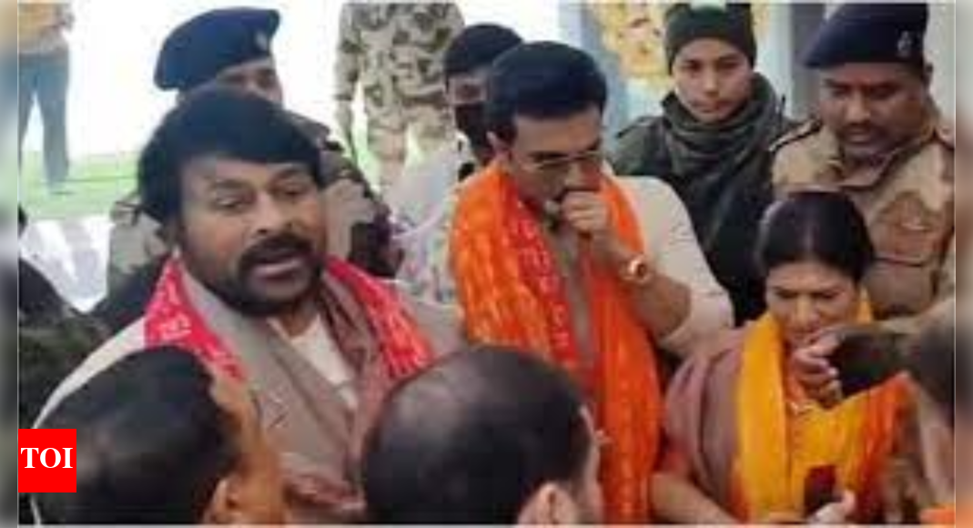 Father Chiranjeevi and son Ram Charan arrive in Ayodhya for Pran ...