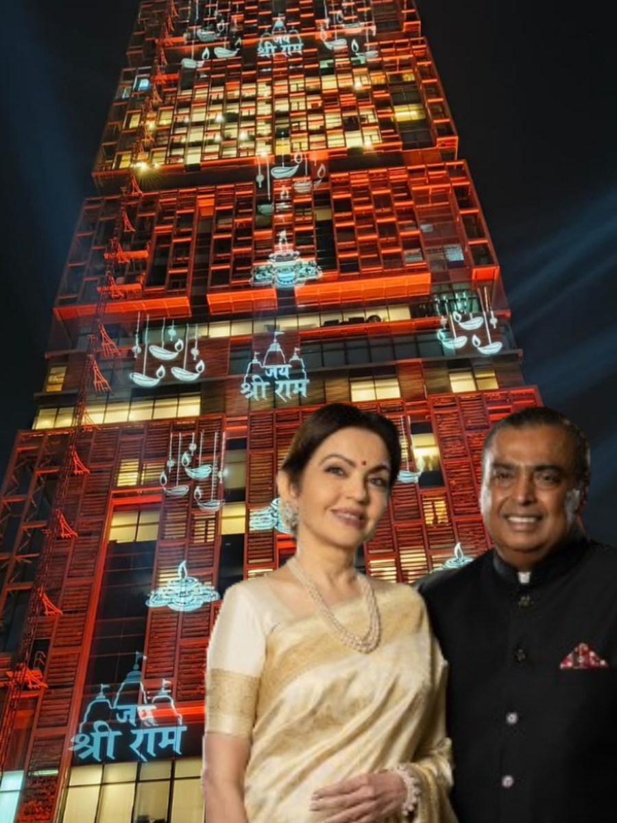 Jai Shri Ram! Mukesh Ambani's Home Antilia Decked With Lights For Pran ...
