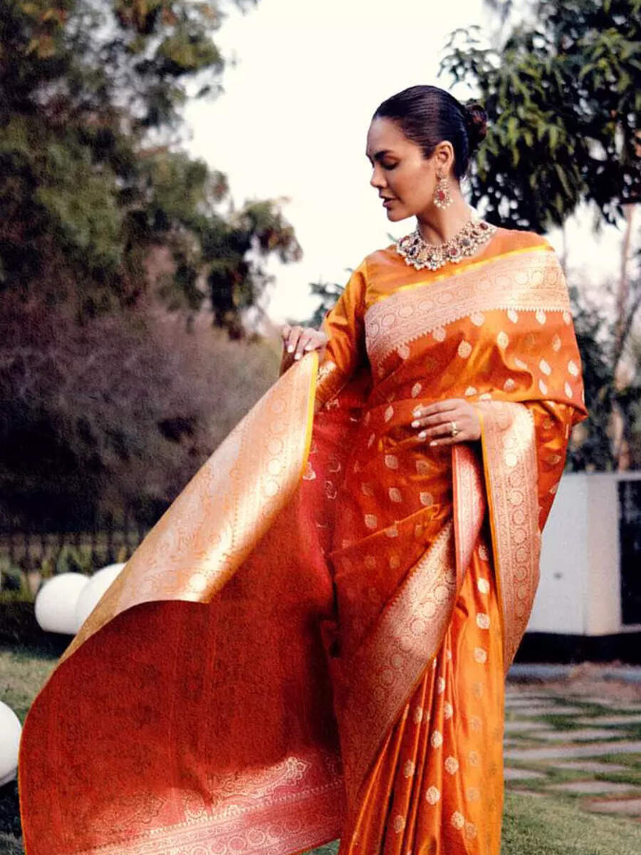 Esha Gupta's ethereal look in a mango orange silk saree is making our ...