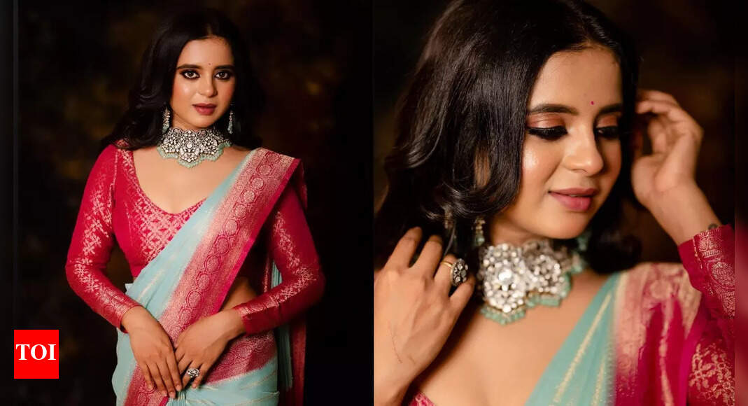 Actress Kavya Gowda radiates elegance in a traditional silk saree ...