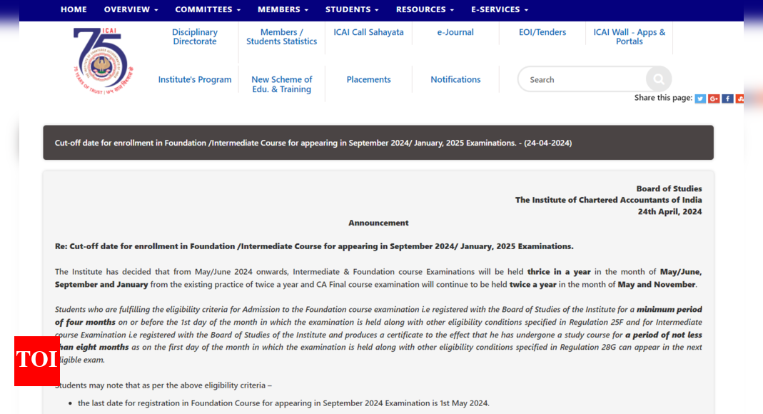 ICAI guidelines on conducting CA exams three times a year beginning in ...