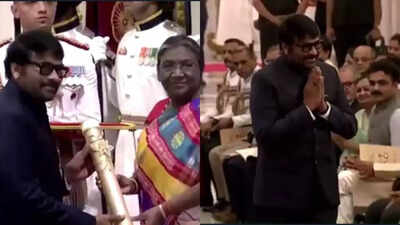 Megastar Chiranjeevi receives Padma Vibhushan from President Draupadi Murmu in the Delhi event ...