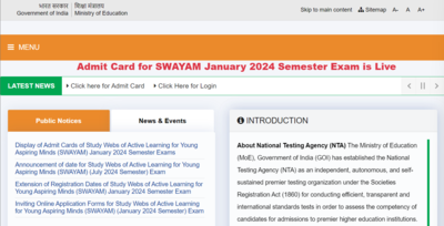 NTA SWAYAM January 2024 semester exam admit card released, exam schedule announced: Direct link ...