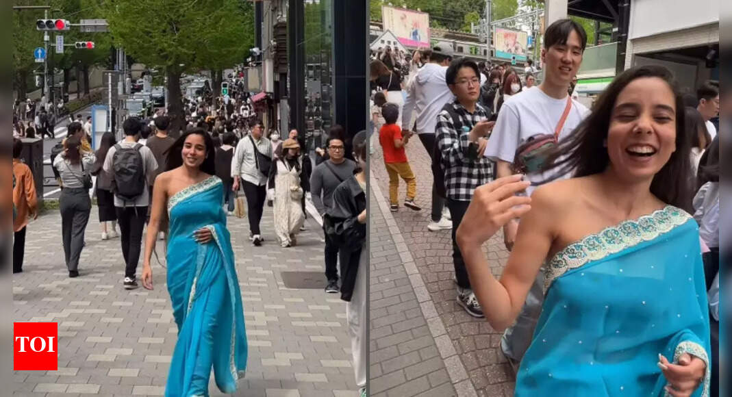Watch: Indian woman stuns Japanese locals in icy blue sari | - Times of ...
