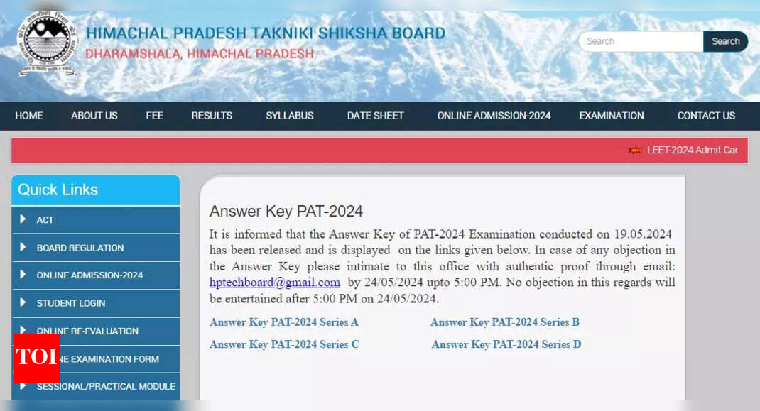 HP PAT Answer Key 2024 released at hptechboard.com, direct link to ...