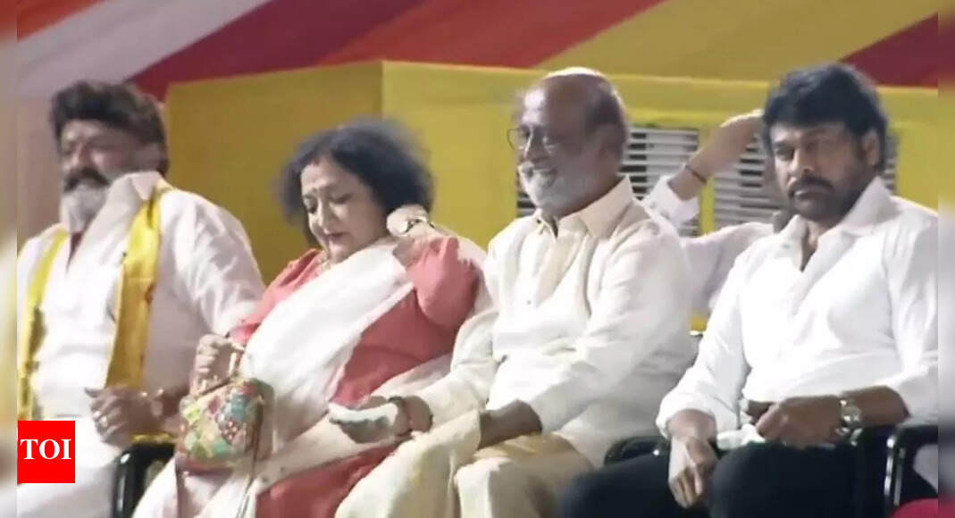 Rajinikanth, Chiranjeevi, and Balakrishna in one frame, video from Chandrababu Naidu's oath ...