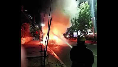 Car Catches Fire: Moving car catches fire, no casualties | Hyderabad News - Times of India