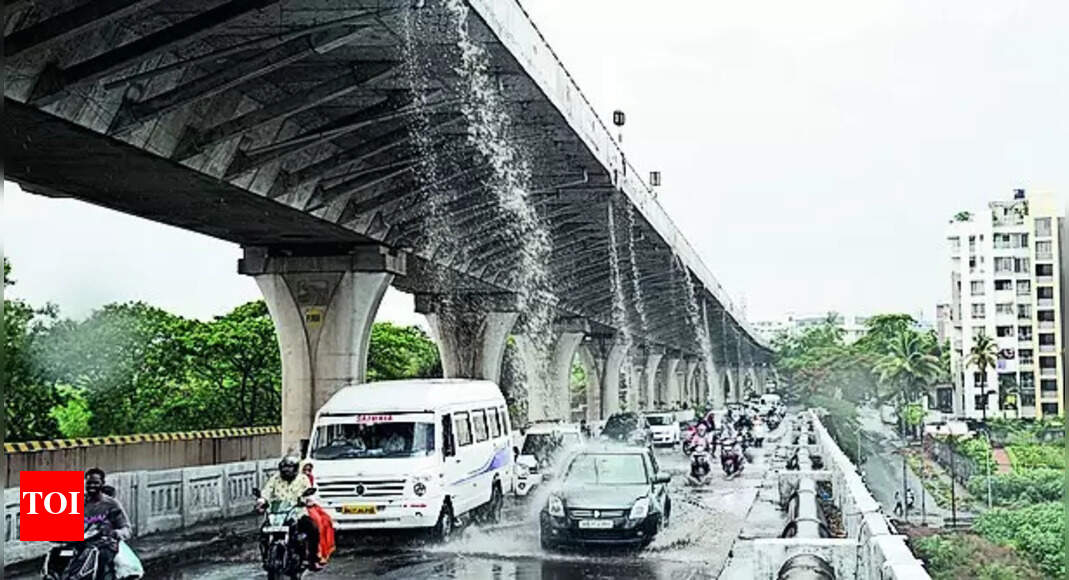 Rainwater: Rainwater falls on motorists under Dwarka flyover again ...