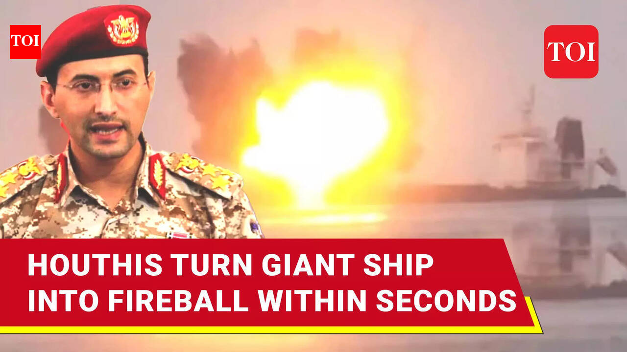 Dramatic Houthi Attack Caught On Camera; Giant Ship Burns After Back-To ...