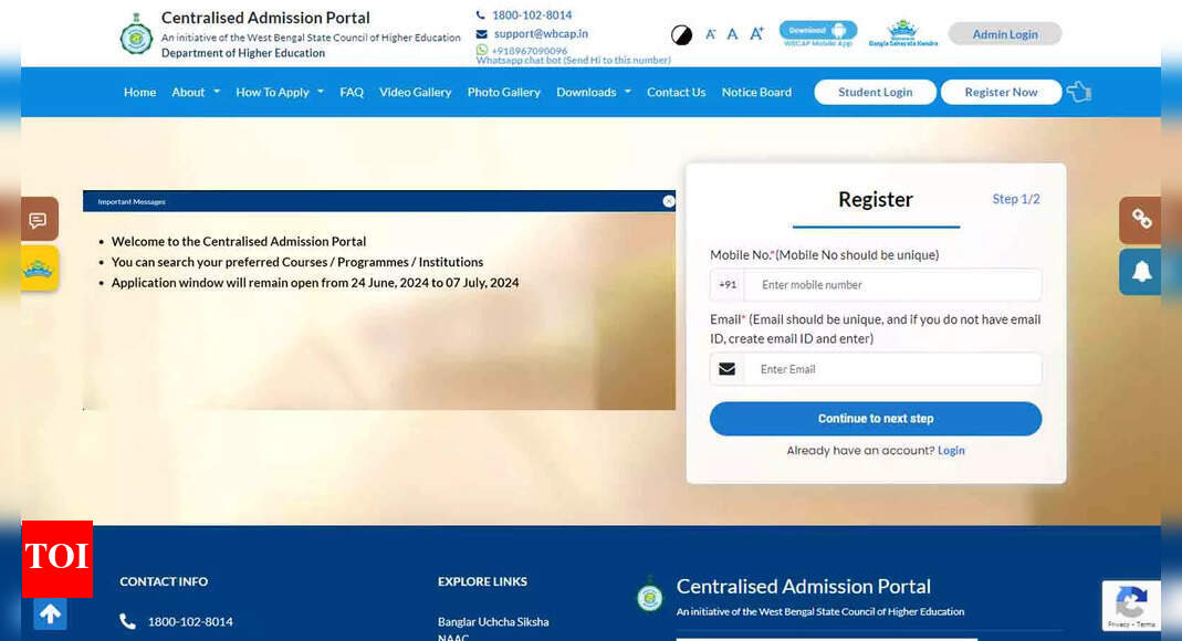 West Bengal UG Admission 2024 Registration Begins at wbcap.in; Apply by ...