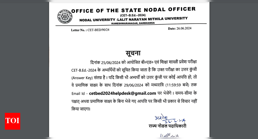 Bihar BEd CET Answer Key 2024 released, raise challenge by June 29 ...