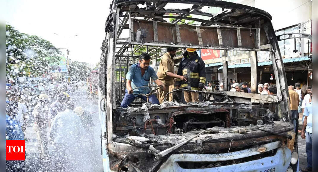 MTC CNG bus catches fire in Chennai | Chennai News - Times of India