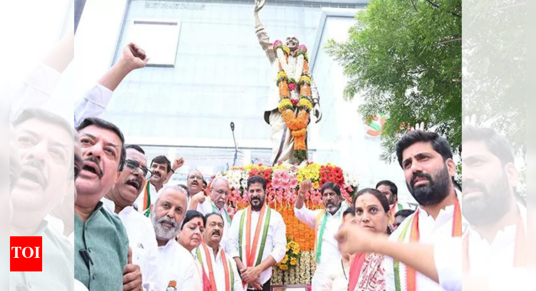 Congress leader Rahul Gandhi, Telengana CM Revanth Reddy, and other leaders pay tribute to ...