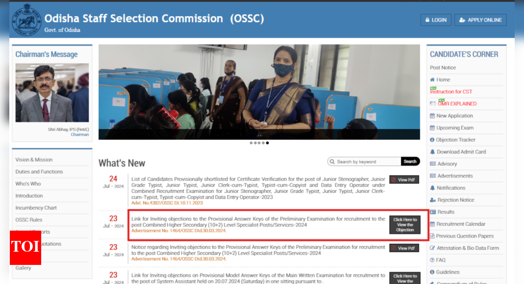 OSSC CHSL provisional answer key 2024 released: Check direct link here - Times of India