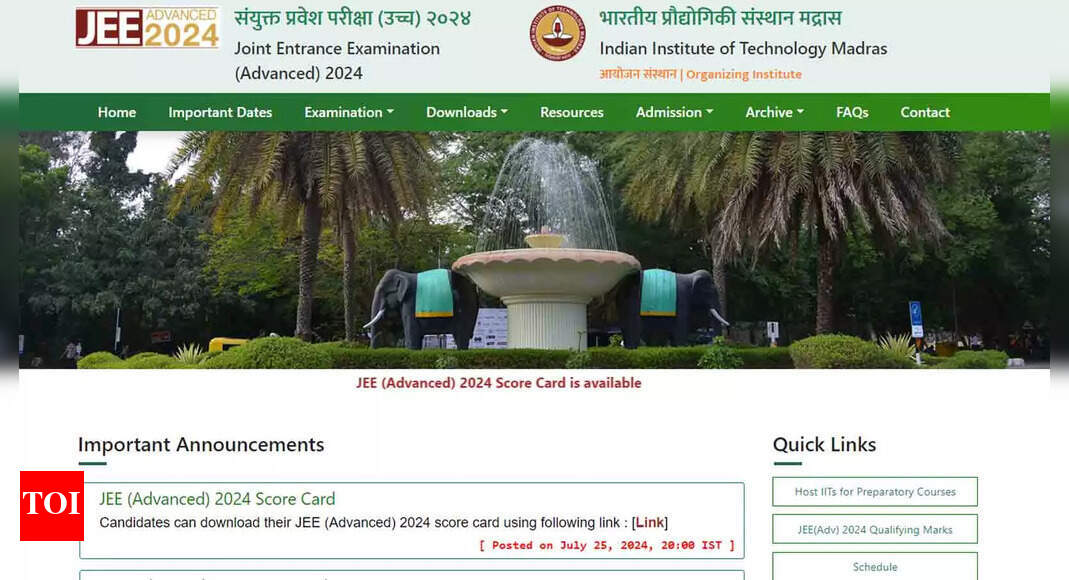 JEE Advanced 2024 Scorecards Released at jeeadv.ac.in: Download Here - Times of India