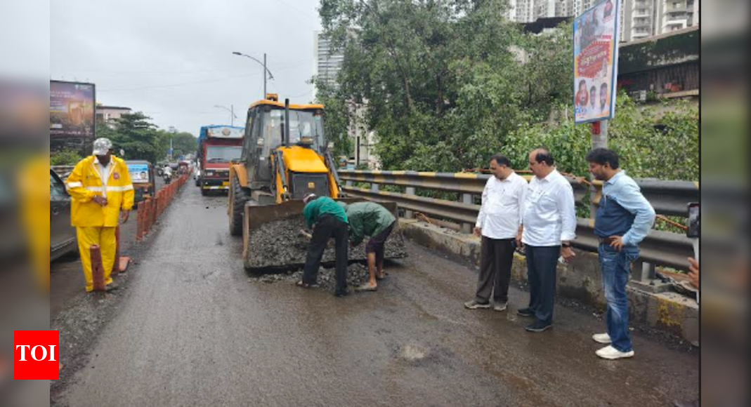 NHA starts filling potholes on Shahad bridge after BJP MLA's ...