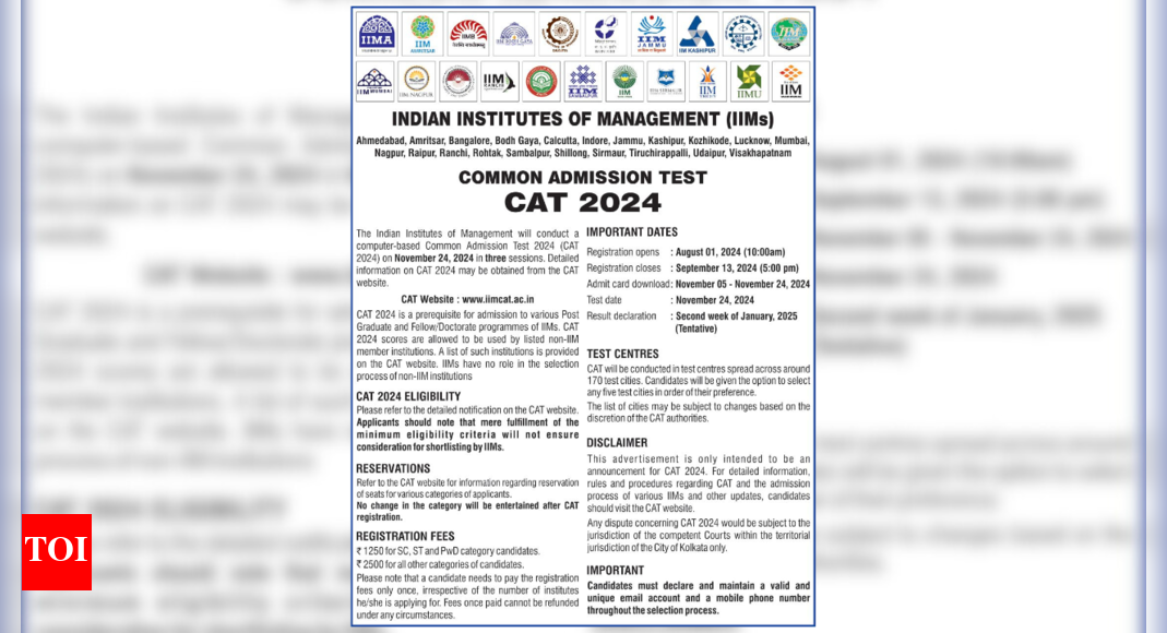 IIM Calcutta releases CAT 2024 notice, exam on Nov 24: Check complete ...
