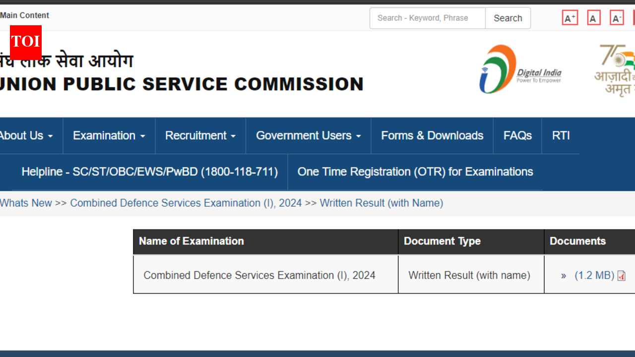UPSC CDS 1 Result 2024 Out: Direct Link to check here - The Times of India
