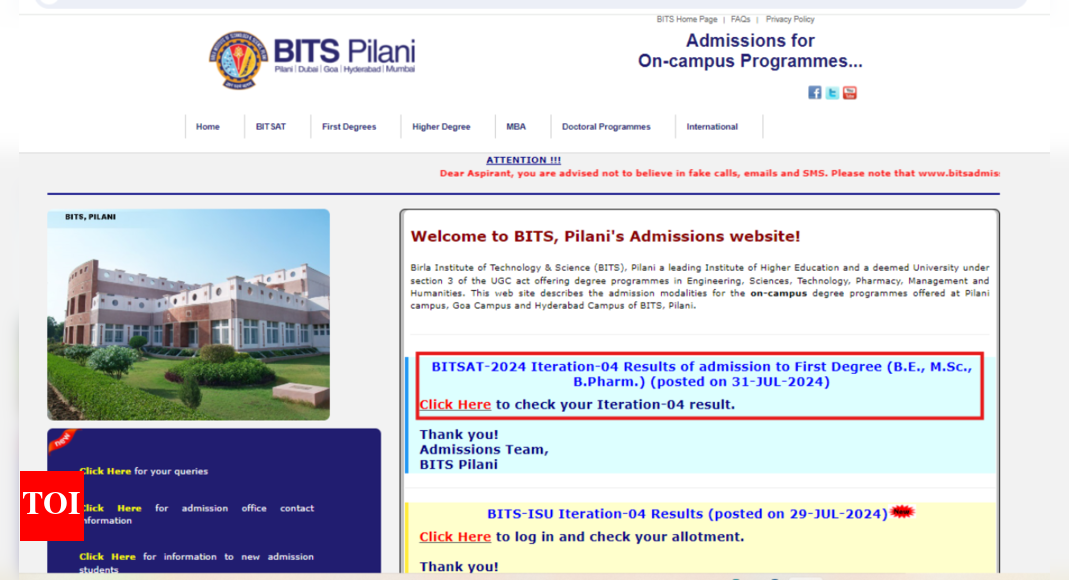 BITSAT iteration 4 result 2024 out at bitsadmission.com, check direct ...