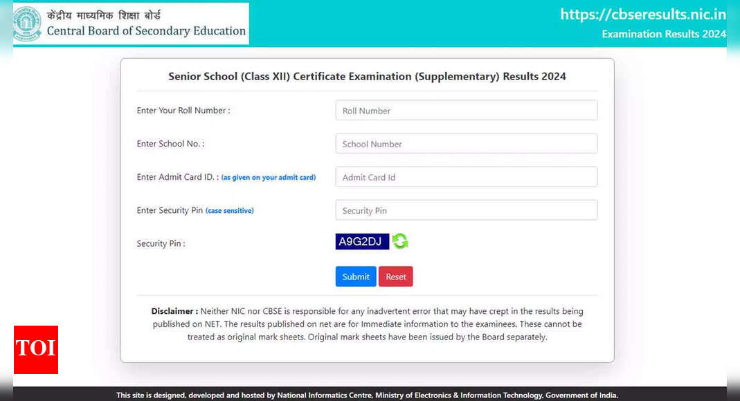 CBSE Class 12 Compartment Results 2024 Out at cbseresults.nic.in ...