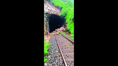 Railway Track: Boulders and mud slide on railway track in Kasara ghat ...
