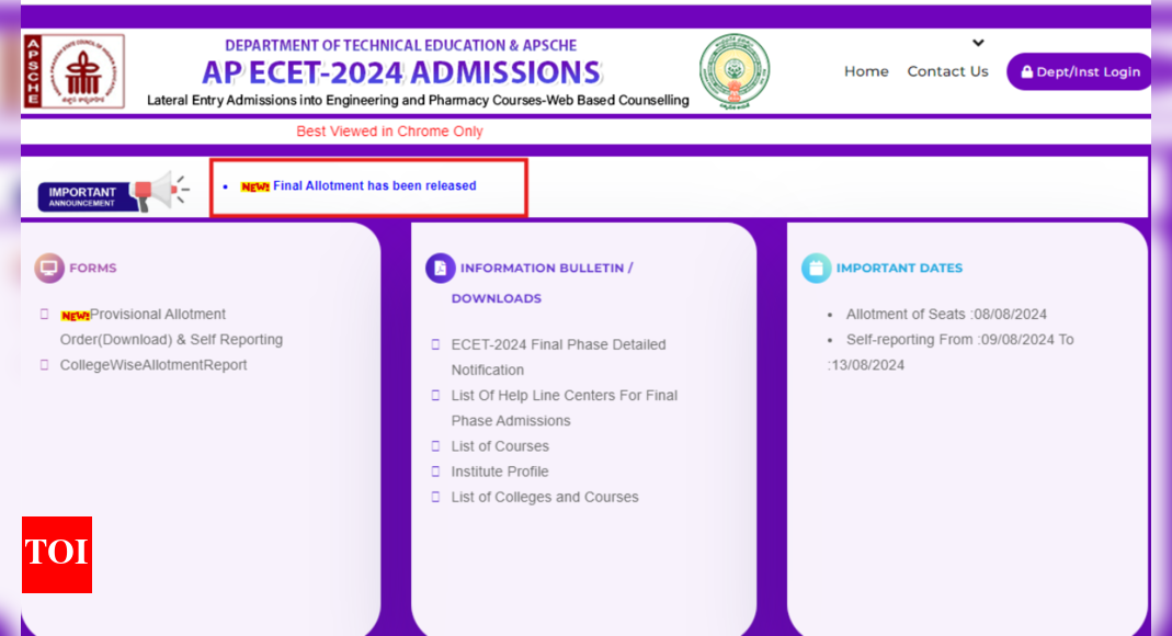 AP ECET 2024 final phase seat allotment released: Direct link to check ...