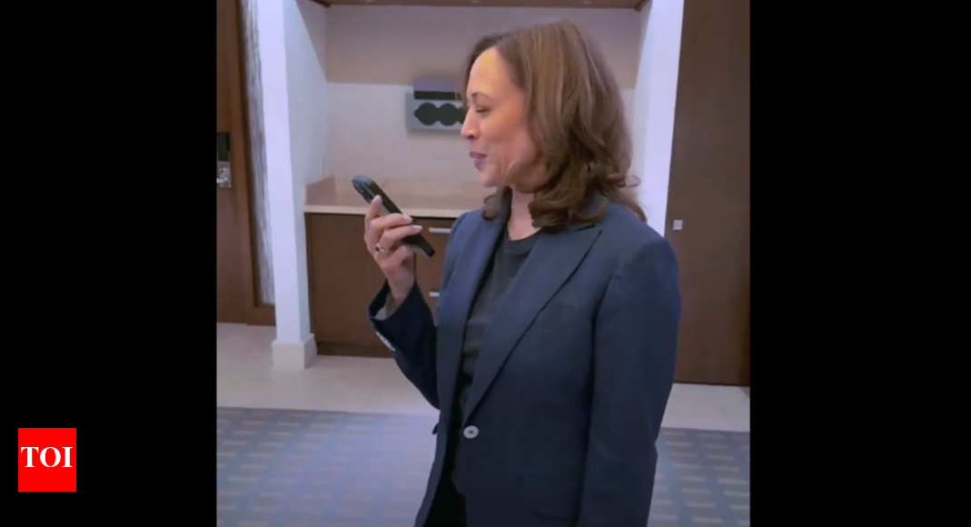 Watch: Kamala Harris gives pep talk to running mate Tim Walz before his ...