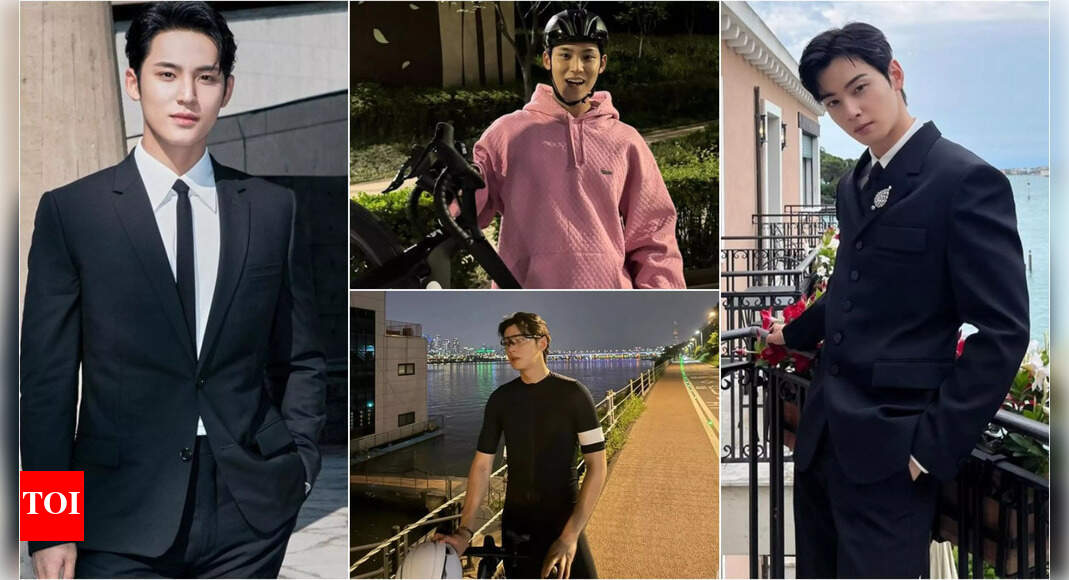 SEVENTEEN’s Mingyu and ASTRO’s Cha Eunwoo recently enjoyed a cycling ...