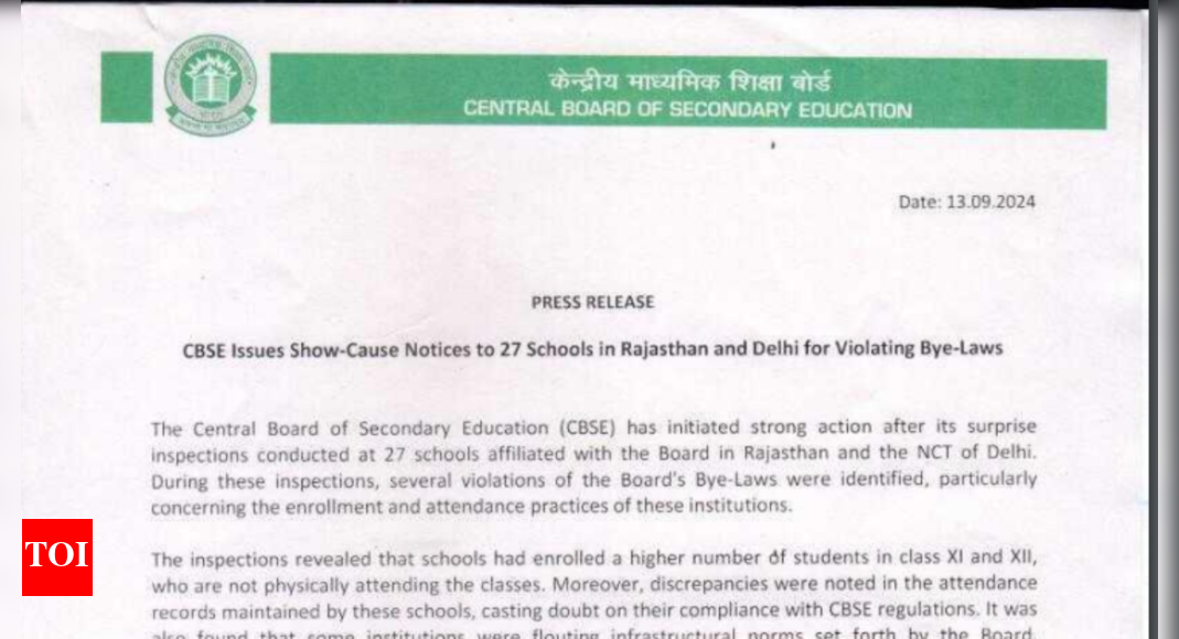 CBSE issues show-cause notice to 27 schools for violating board rules ...