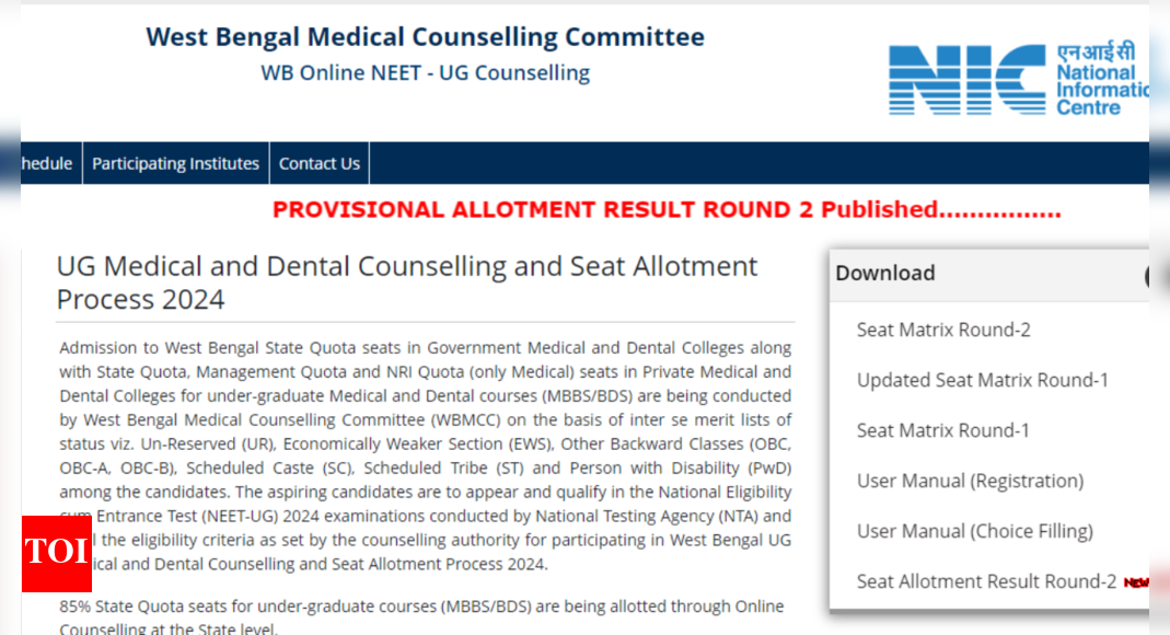 West Bengal NEET UG 2024 Counselling Round 2 provisional seat allotment out declared: Check ...