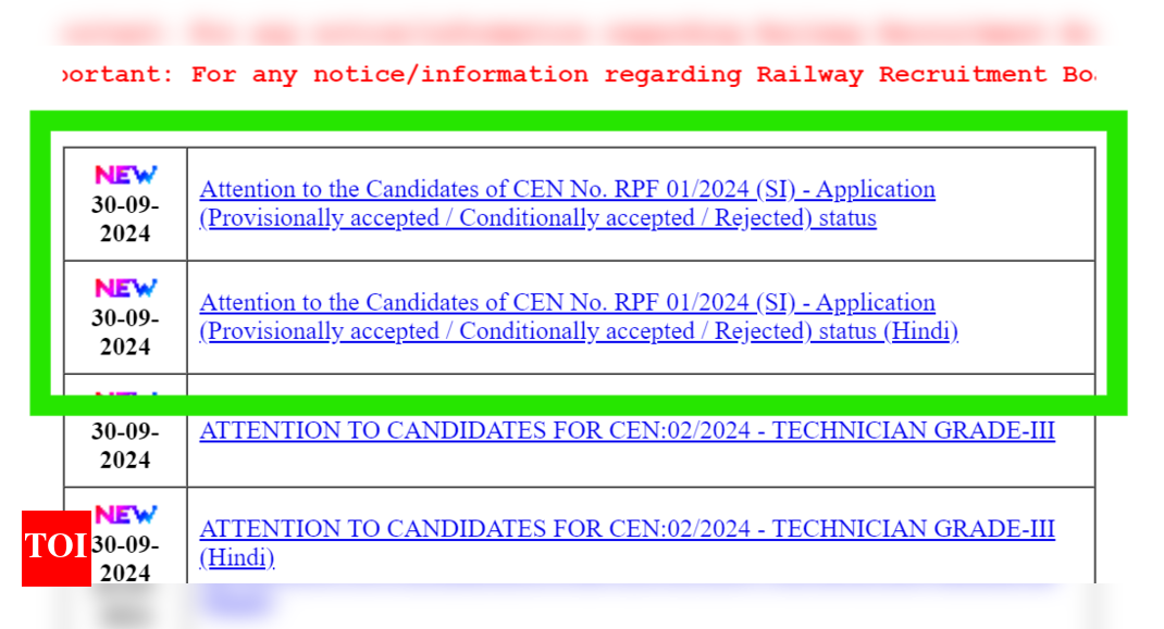RPF Sub-Inspector Application Status 2024 released for various regions ...