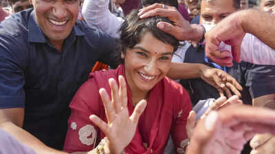 From wrestling to politics: Vinesh Phogat wins Julana Seat in political ...