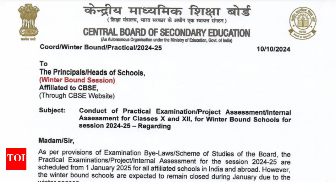 CBSE Class 10, 12 practical exams 2025 for winter-bound schools to ...