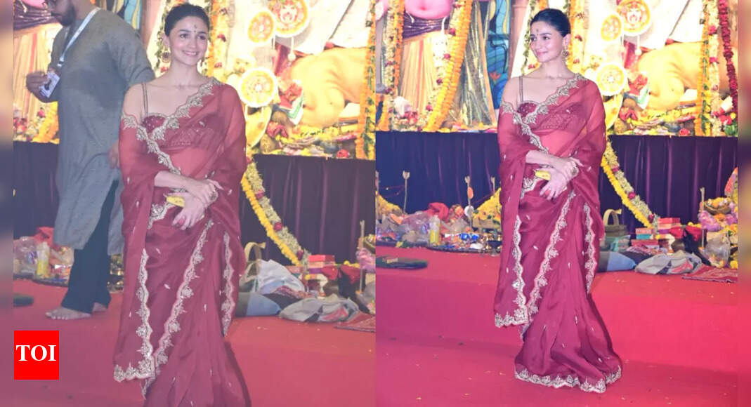 Alia Bhatt Sari: Alia Bhatt looks stunning in Sindoori red sari as she ...