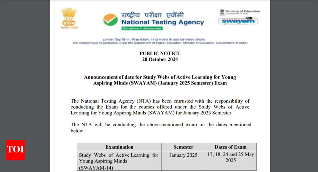 NTA SWAYAM January 2025 exam dates announced, to begin from second week ...