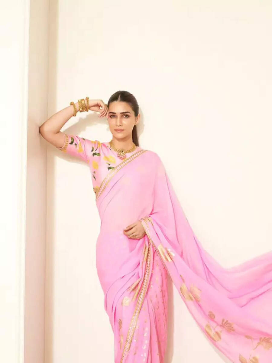 Kriti Sanon blossoms in a pretty pink saree with floral bliss | Times of India