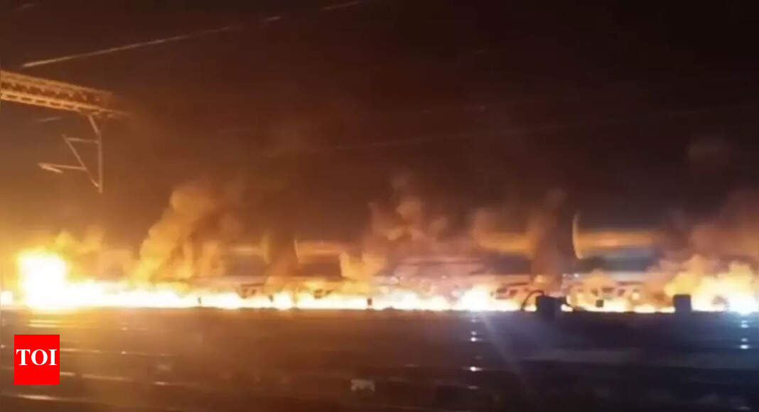 Fire in railway tracks upon spillage of petrol from train wagon, major ...