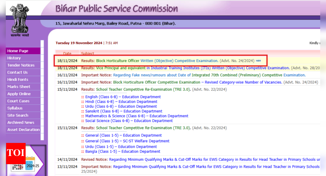 BPSC BHO result 2024 declared: Check direct link here - Times of India
