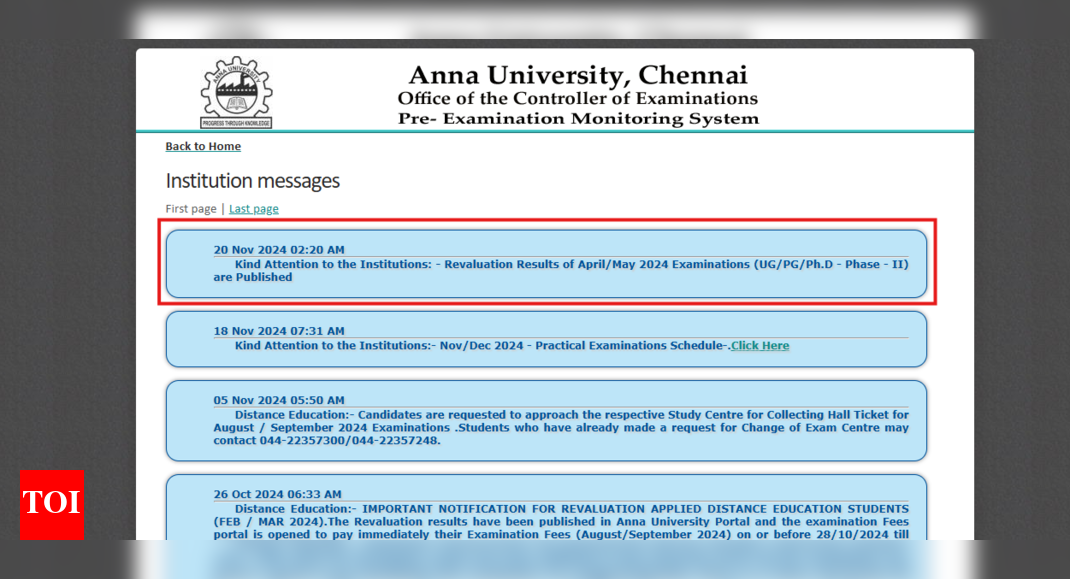 Anna University 2024 phase II revaluation results for UG, PG, and PhD ...