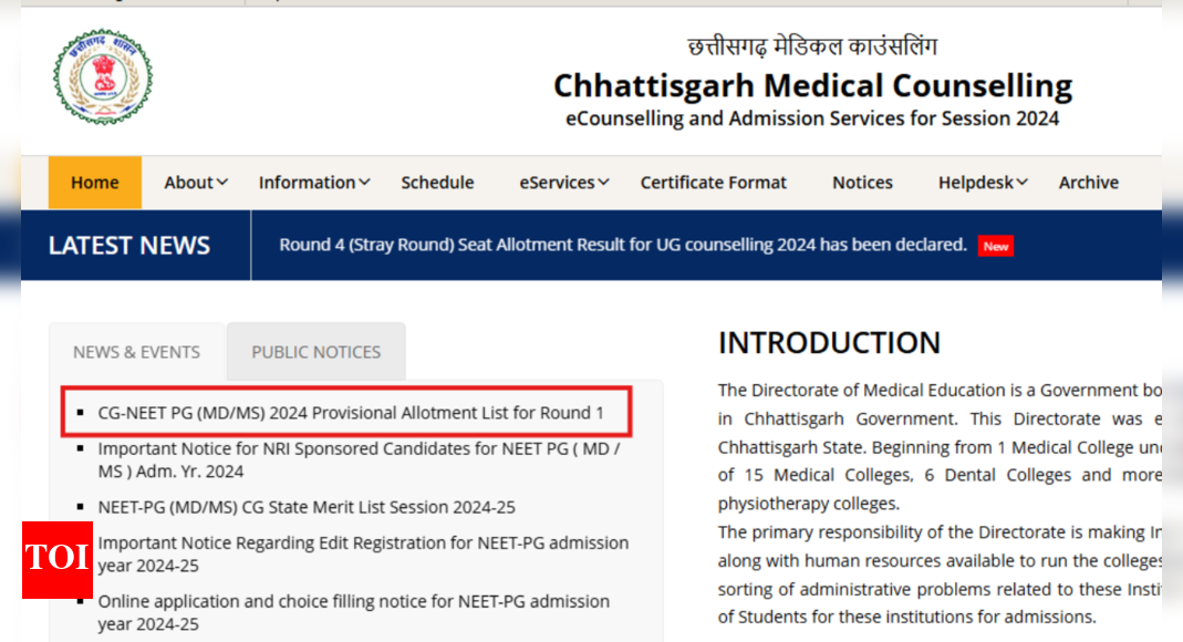 Chhattisgarh NEET PG Counselling 2024 round 1 provisional seat allotment result out: Check ...