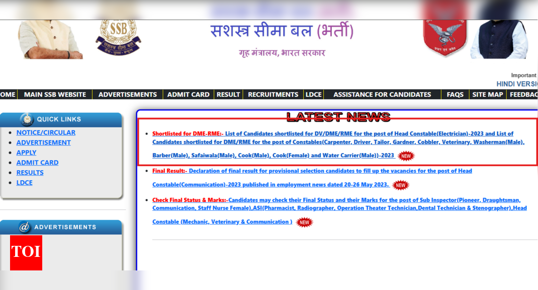 SSB Constable, Head Constable Result Released at ssbrectt.gov.in ...
