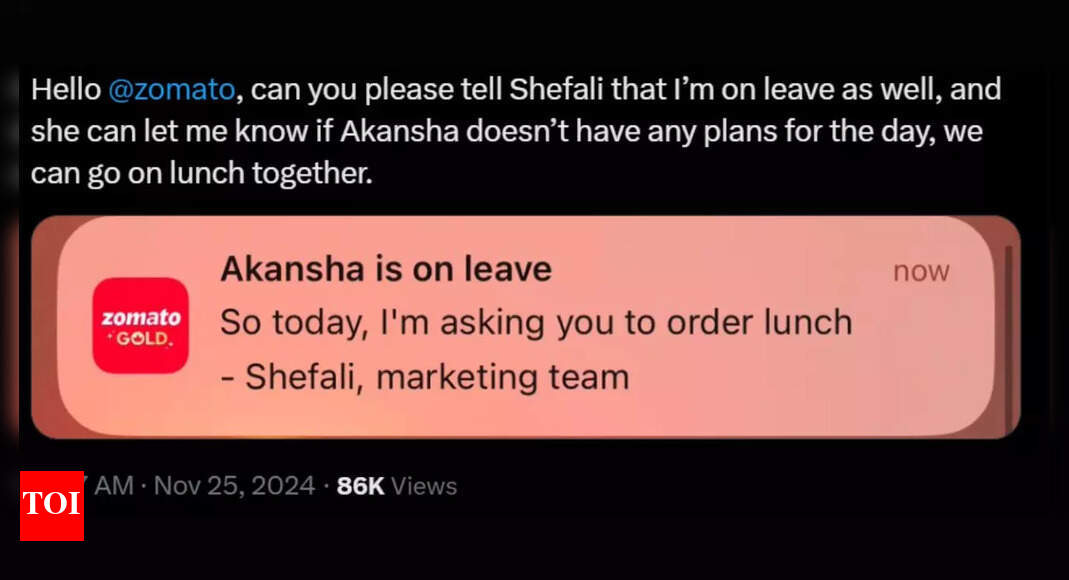 ‘Akansha is on leave:’ Zomato’s witty lunch notification sparks ...