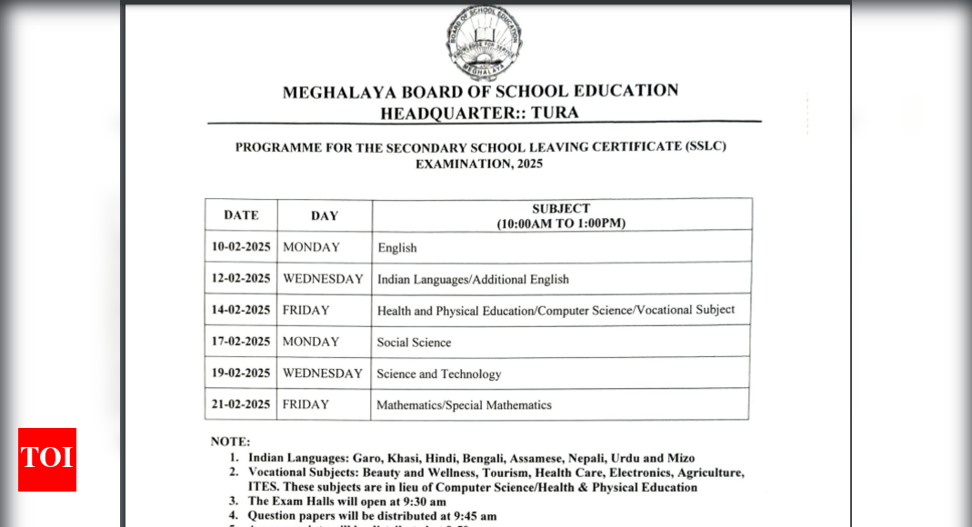 Meghalaya Board Exam Schedule 2025: Timetable for Class 10 released ...