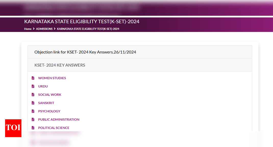 KSET 2024 Answer Key Released at cetonline.karnataka.gov.in: Direct Link to Check Here | - Times ...